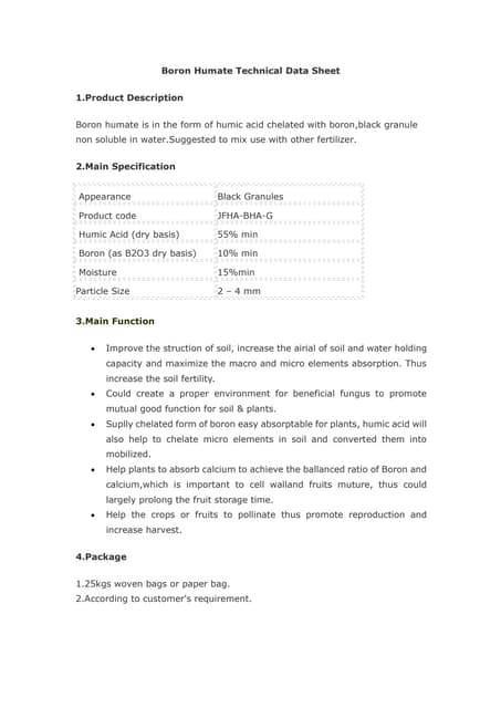Potassium humate technical data sheet | PDF
