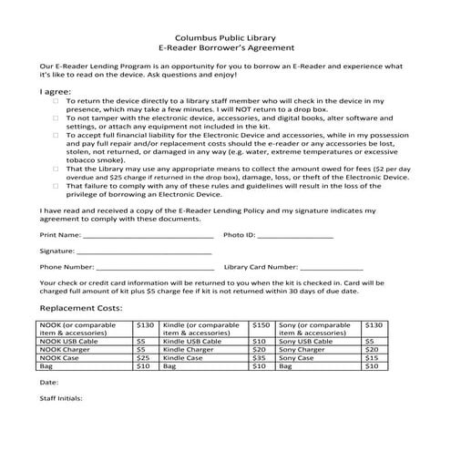 E reader checkout consent form | DOC