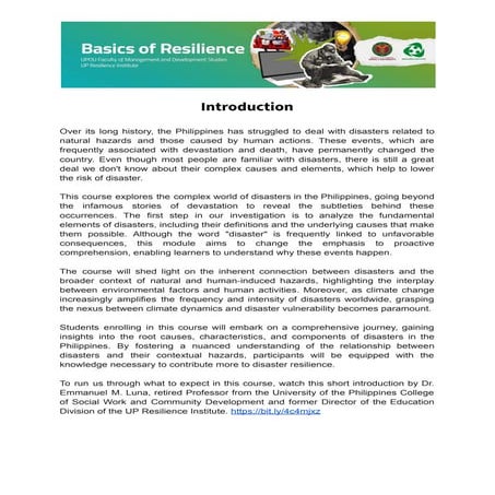 Basic Resilience Study Guide and Disaster Risk Management | PDF