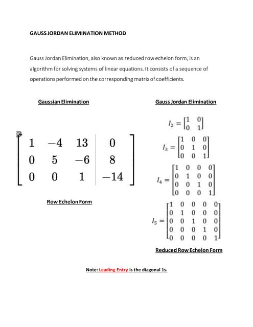 Gauss jordan and Guass elimination method | PPTX | Chemistry | Science