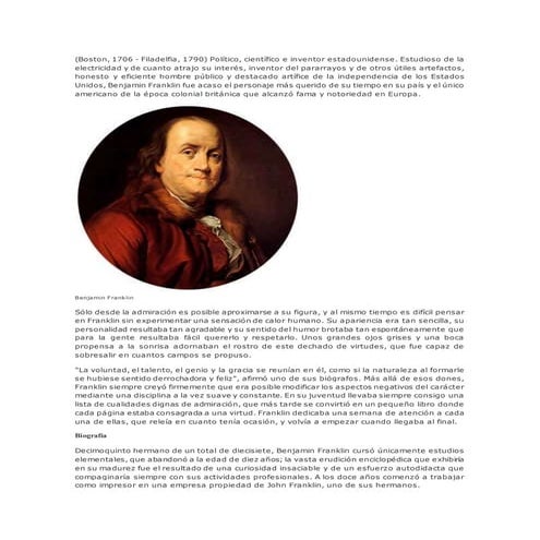Hoja De Trabajo De Benjamin Franklin