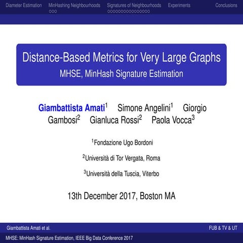 Diameter Estimation for Very Large Graphs | PPT