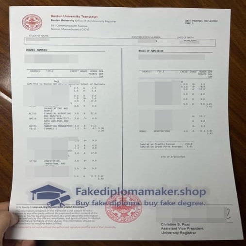 Boston University academic transcript, buy BU transcripts | PDF