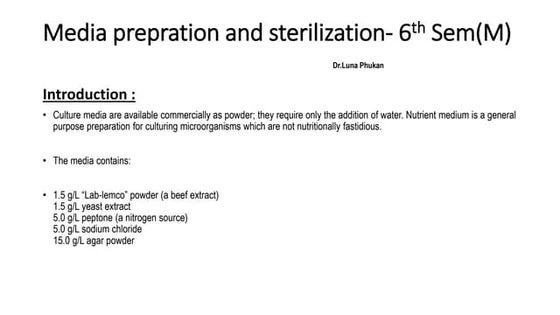 Preparation of plant tissue culture media,types and Sterilization | PPT