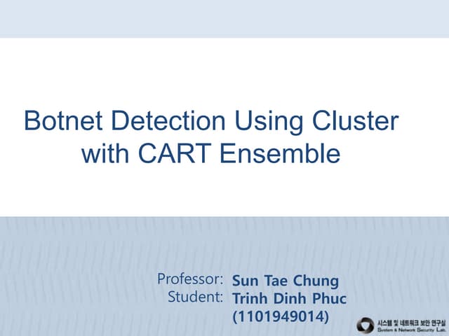 Botnet Detection Using Cluster Ensemble With Cart Pptx