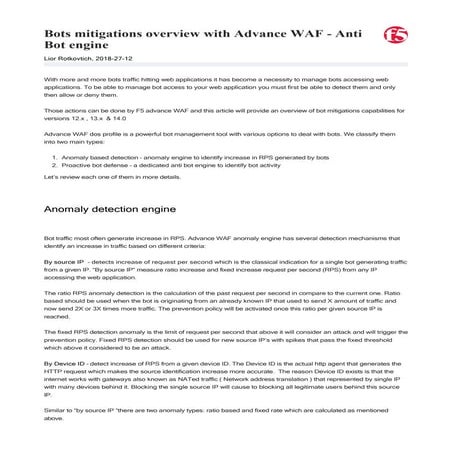 Bots mitigations overview with advance waf anti bot engine | PDF