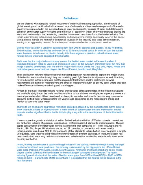 A case study on competition in the bottled water industry in 2006 | DOCX