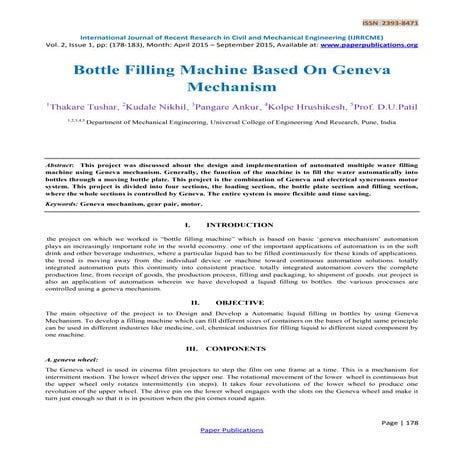 Bottle Filling Machine Based On Geneva Mechanism | PDF