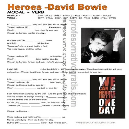 Songsheets for ESL EL English Teachers: David Bowie 'Heroes' | PDF