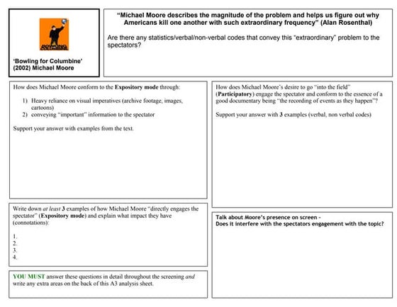 'Bowling for columbine' analysis handout | DOC | Soundtracks, TV and ...