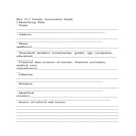 Box 13-7 Family Assessment GuideI Identifying Data· Name ____ | DOCX
