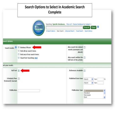 Search Options to Select in Academic Search Complete | PPT