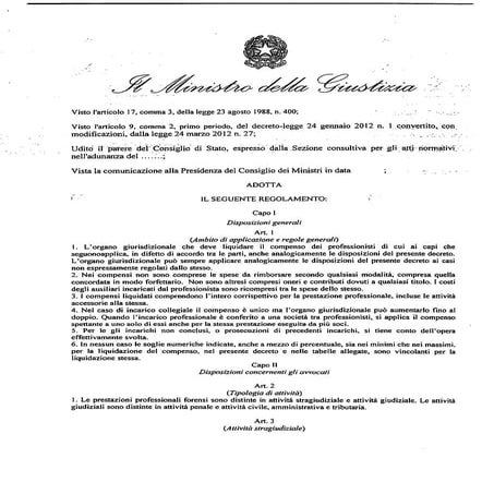 Bozza regolamento parametri liquidazione tariffe | PDF