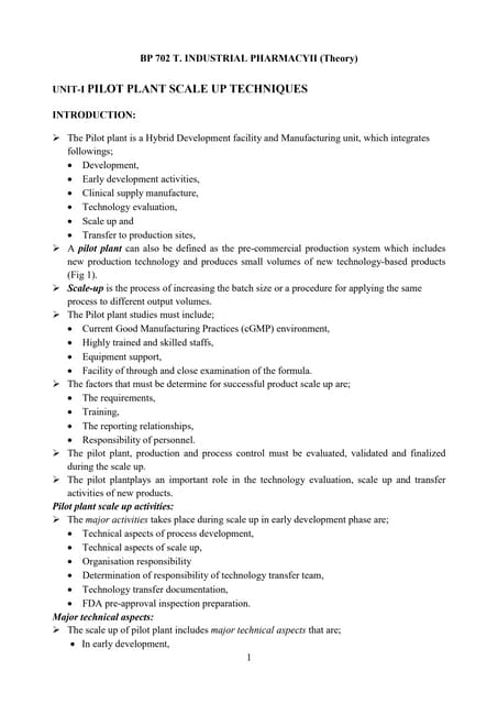 Pilot plant Scale Up Techniques: General considerations | PPT ...