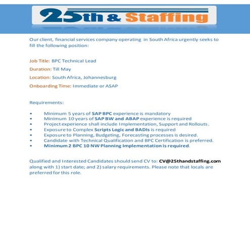 BPC TECHNICAL LEAD -- JD, SOUTH AFRICA | PDF