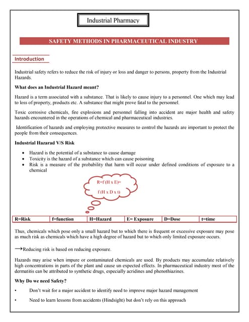 Safety methods in pharmaceutical industry | PDF