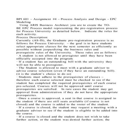 BPI 601 – Assignment #4 – Process Analysis and Design - EPC Modeli | DOCX | College Planning ...