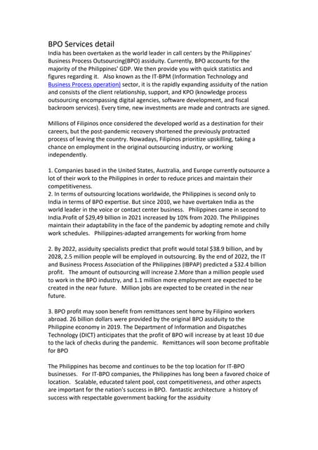 Advantages of bpo philippines | PDF