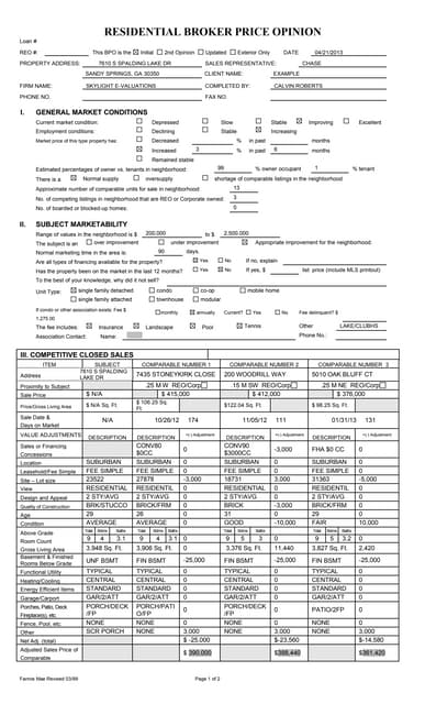 Sample Broker Price Opinion | PDF