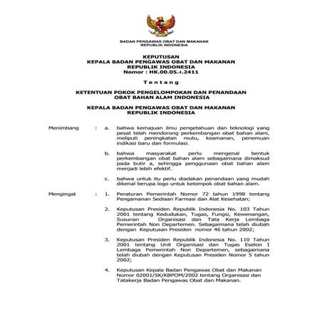 Bahan Obat Alam BPOM no HK.00.05.4.2411