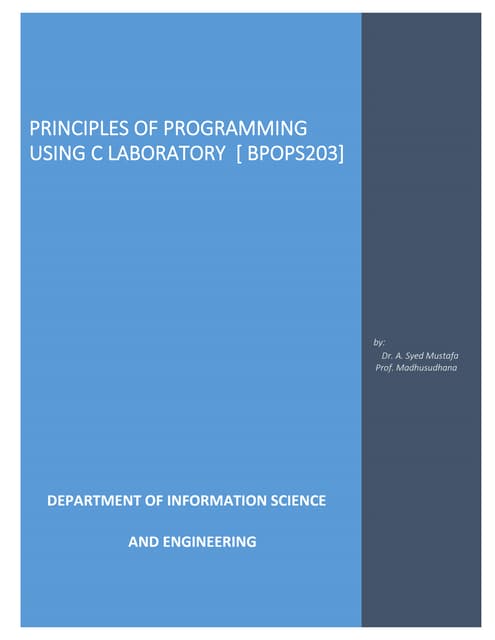 Bpops203 Principles Of Programming Using C Lab Manualpdf