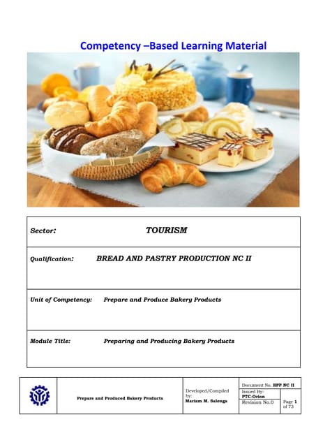 Competency Based Learning Materials - Bread and pastry production NC II | PDF
