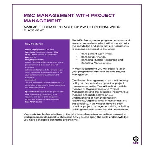 Bpp m sc management with project management | PDF