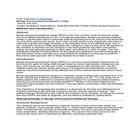 Bppv | PDF | Brain and Nervous System Disorders | Diseases and Conditions