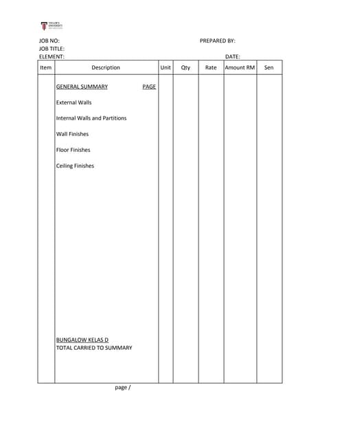 Bill of Quantities ( Door and Window ) | DOCX
