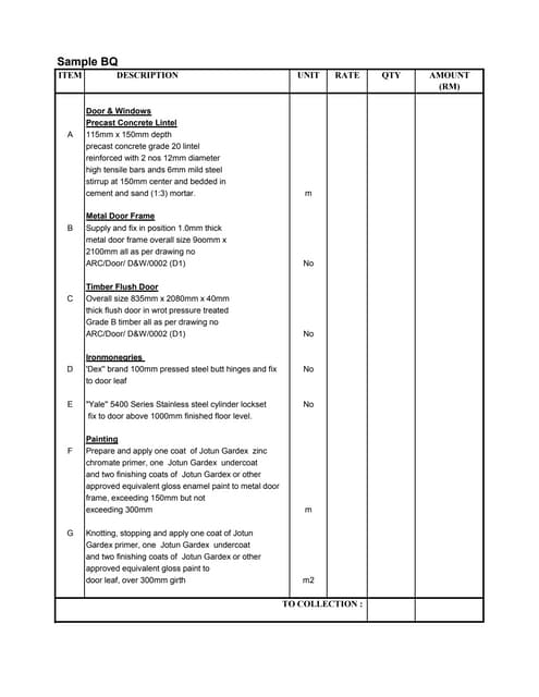 Bill of Quantities ( Door and Window ) | DOCX
