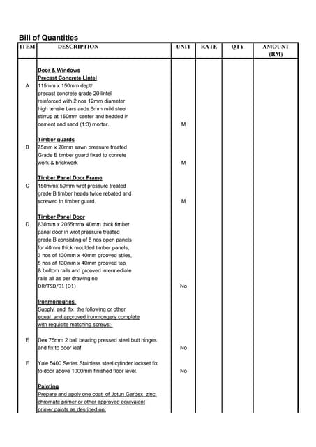 Bill of Quantities ( Door and Window ) | DOCX