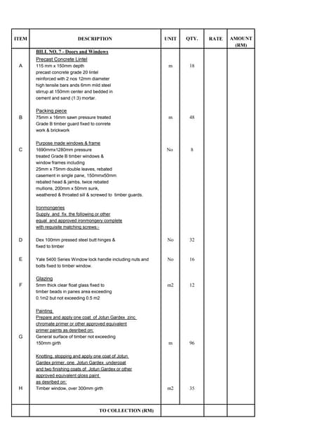 Bill of Quantities ( Door and Window ) | DOCX