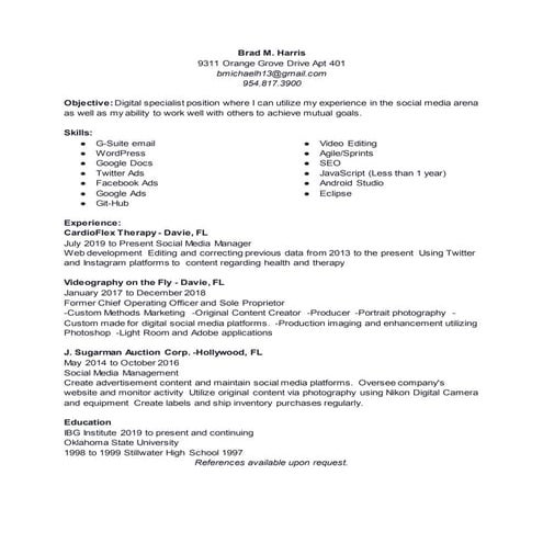Brad Harris Resume 2019 | DOCX