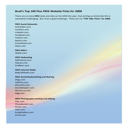 Brads Top Free Picks 2008 | PDF