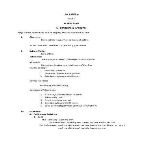 LESSON PLAN for BRAIN BASED | DOCX