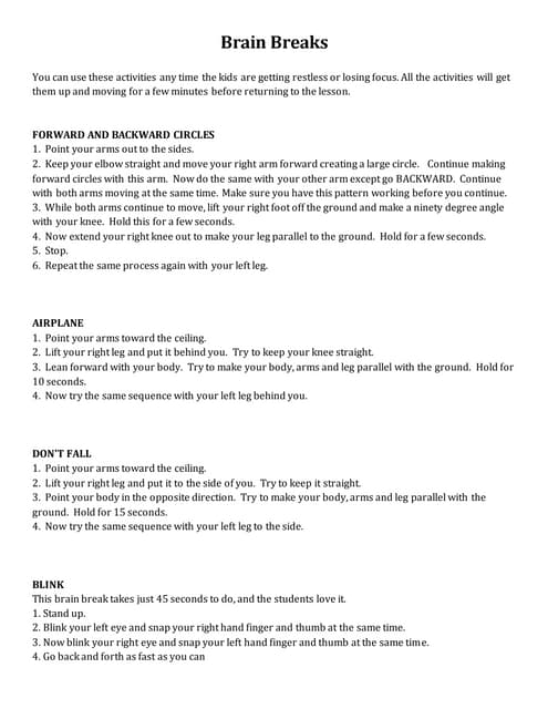 Brain breaks | PPTX | Brain and Nervous System Disorders | Diseases and ...