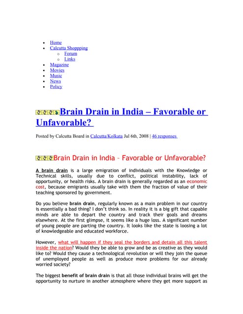 Brain Drain Advantages and Disadvantages | PDF | Economy | Business and ...