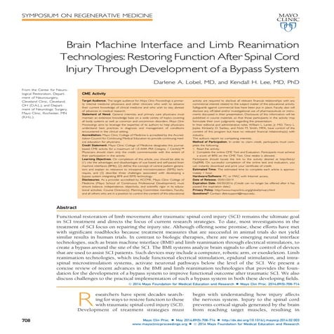 Brain machine interface and limb reanimation | PDF | Physical Therapy | Wellness