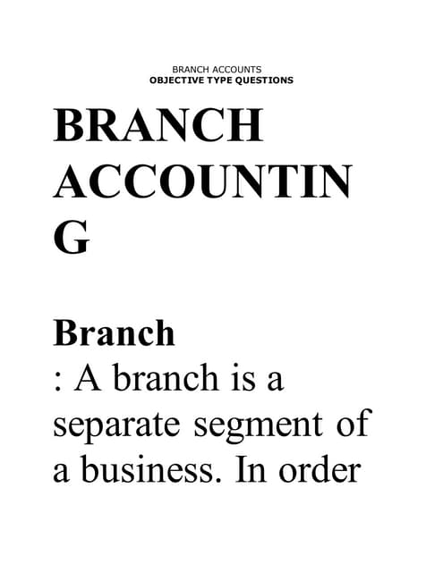 BRANCH ACCOUNTING INTRODUCTION WITH PRACTICAL PROBLEM | PPT
