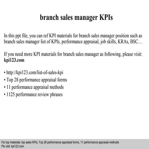 Branch sales manager kpis | PPT