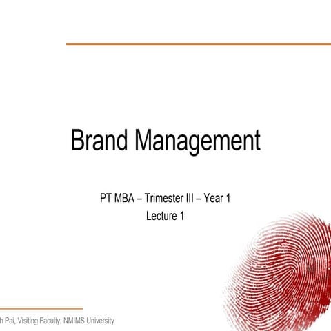 Brand Management Lecture 1 | PPT