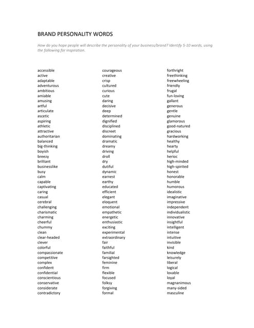 Personality adjectives-1-2 (1) | PDF | Mental Health | Diseases and ...