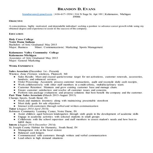 Brandon Evans resume | PDF