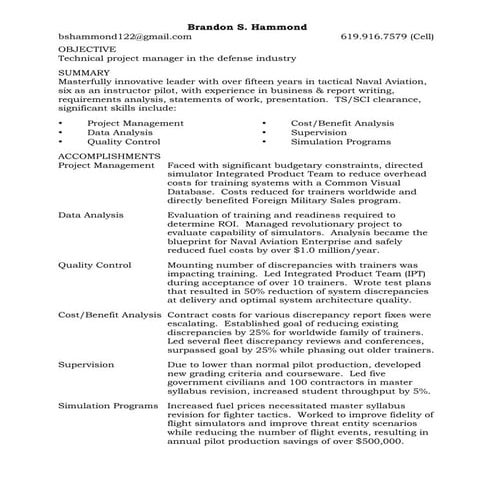 Brandon Hammond resume 15OCT15 | PDF