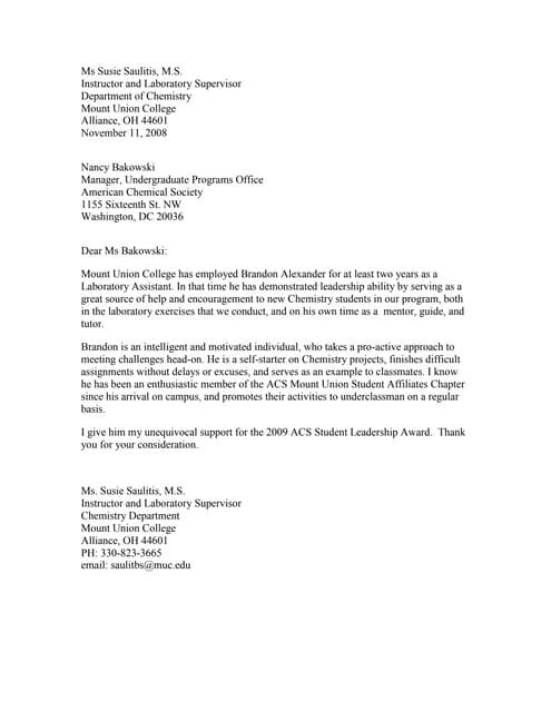 Letter of Recommendation-Lab Assistant | PDF