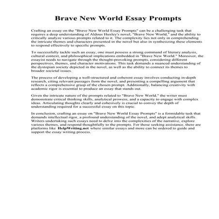 Brave New World Essay Prompts.pdf | Fiction | Books and Literature
