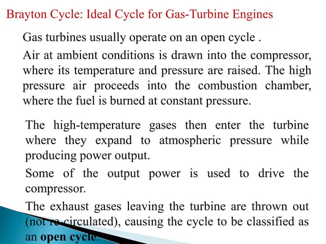 Gas turbine cycle (open and closed gas turbine cycle) | PPTX