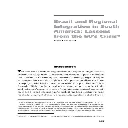 Brazil and Regional Integration in South America: Lessons from the EU’s ...