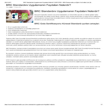 Brc standardını uygulamanın faydaları nelerdir | PDF