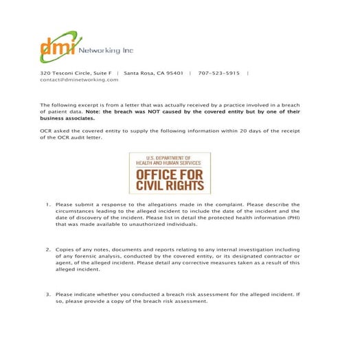 DHHS OCR breach letter -- issues and concerns | PDF